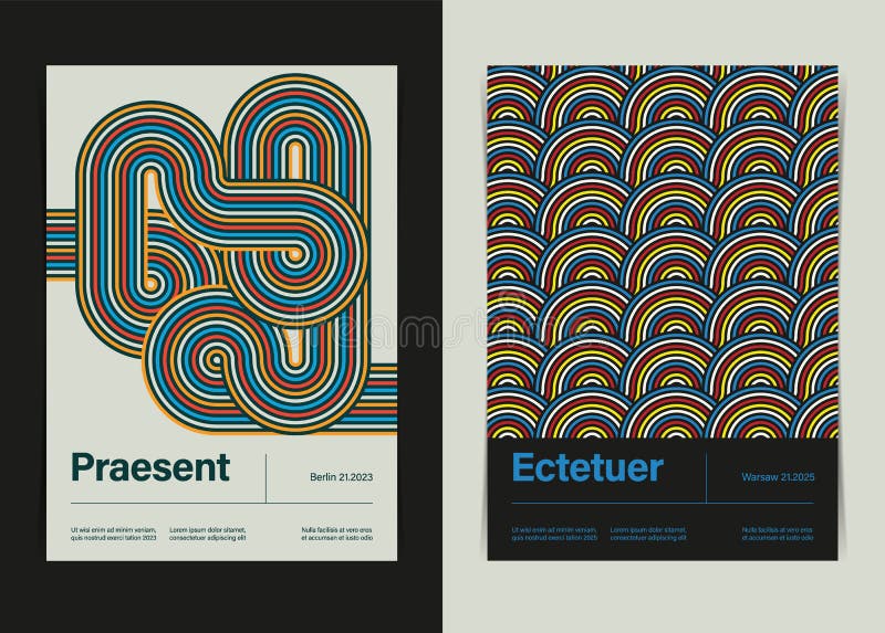Set of Vintage Flyers Design Template with Circle Lines Pattern. Vector ...