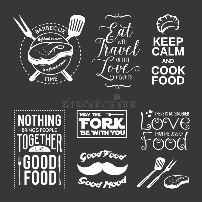 Food Related Typography Set. Quotes about Cooking. Vintage Vector ...