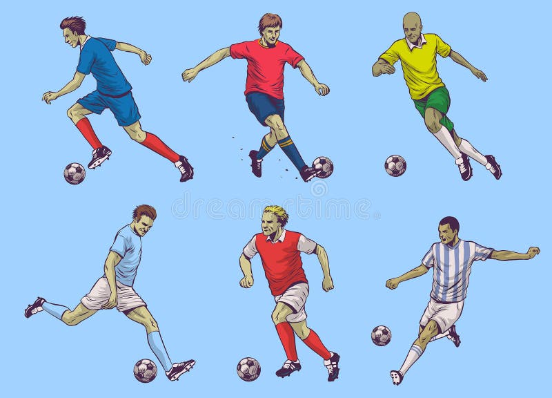 Set of Vintage Football Player Drawing Stock Vector - Illustration of ...