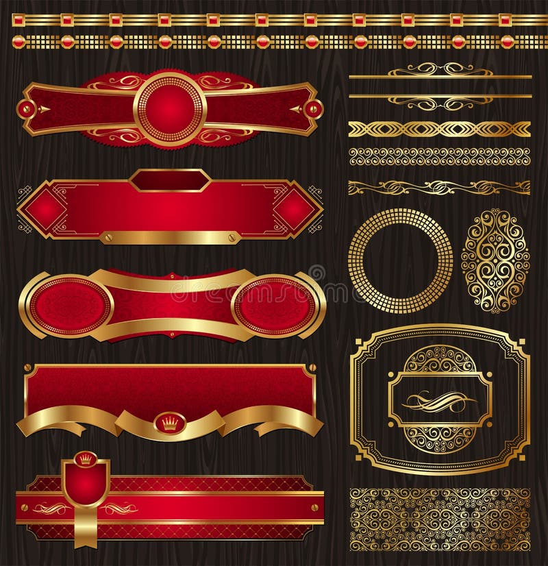 Set of Vintage Framed Golden Labels & Patterns Stock Vector ...