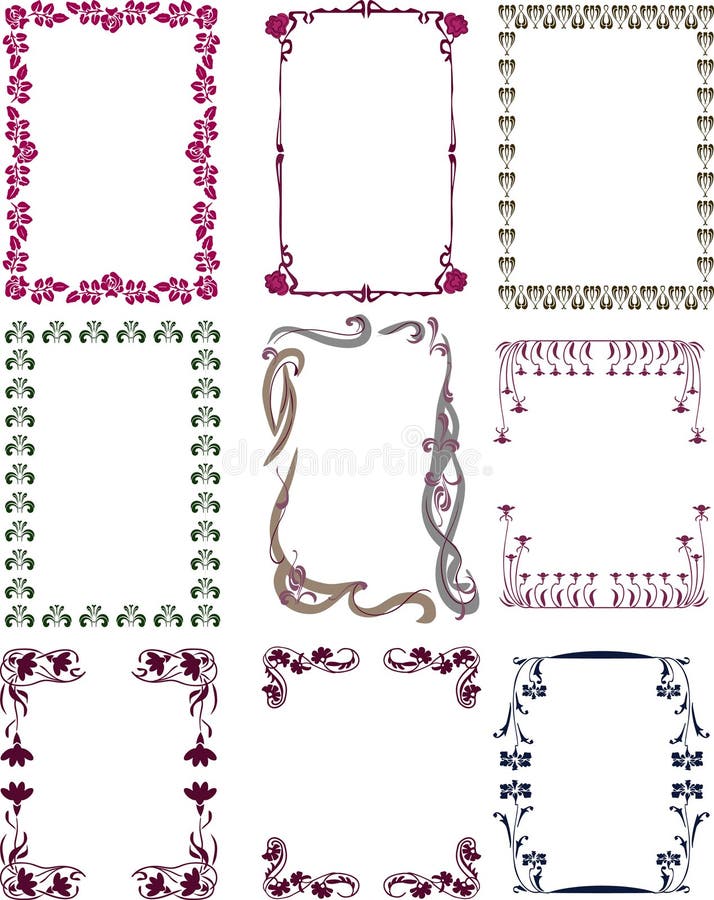 Set of Vintage Frames, Borders. Retro Art Nouveau Style Backgrounds ...