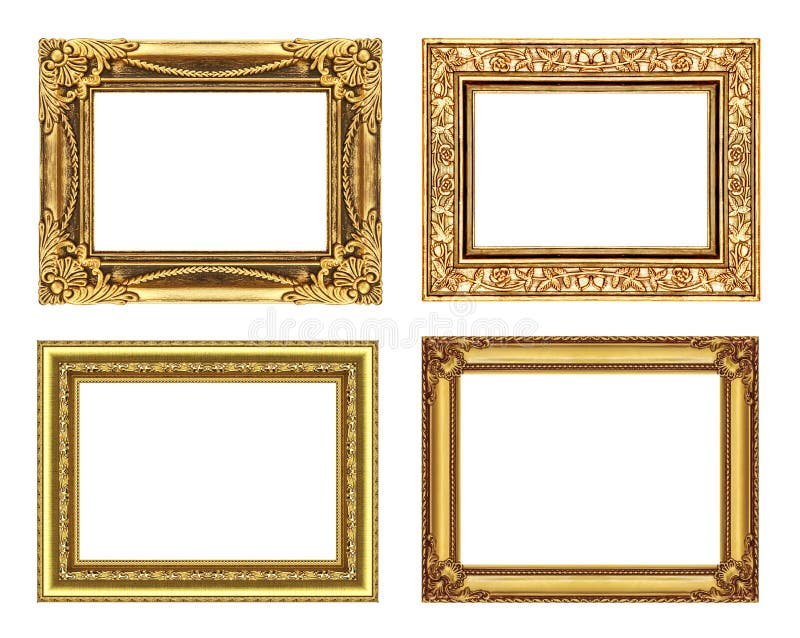 Set 4 of Vintage Gold Frame with Blank Space, Clipping Path. Stock ...
