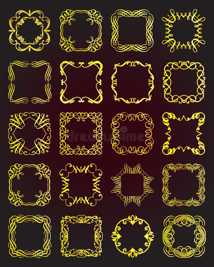 Set of Vintage Gold Frames - Design Elements. Stock Vector ...