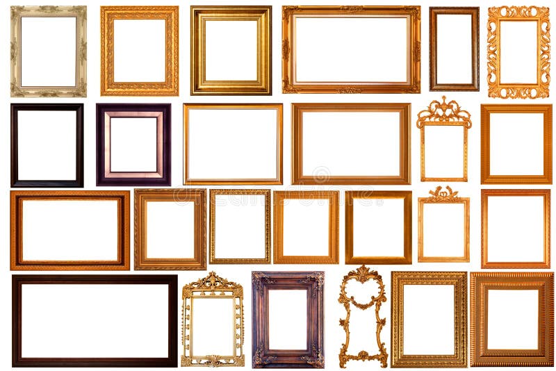 Many Picture Frames. Isolated Over White Stock Photo - Image of gilt ...