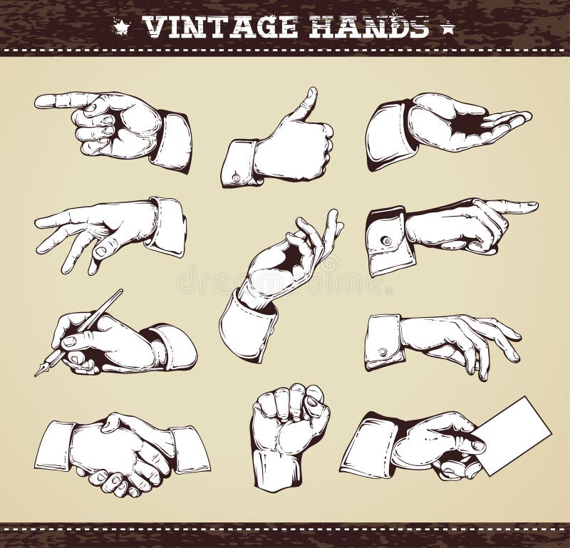 Set of Antique Hands (vector) Stock Vector - Illustration of drawing ...