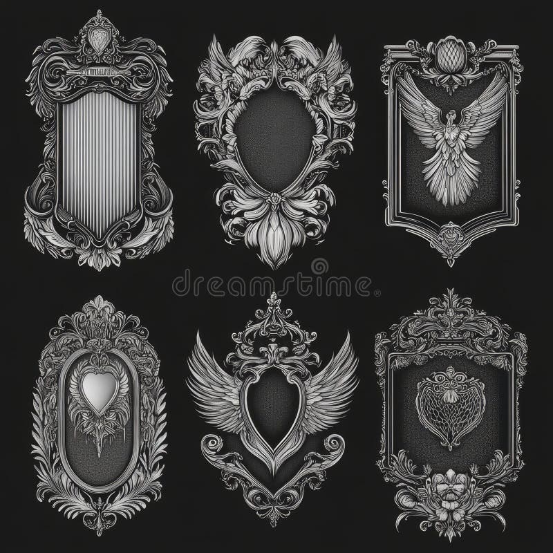 Set of Vintage Heraldic Shields and Frames with Heraldic Elements. Vector Illustration Stock ...