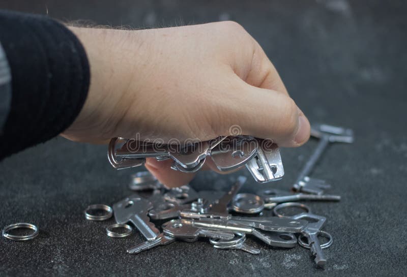 Set of Vintage Keys Painted in Silver Stock Image - Image of black ...