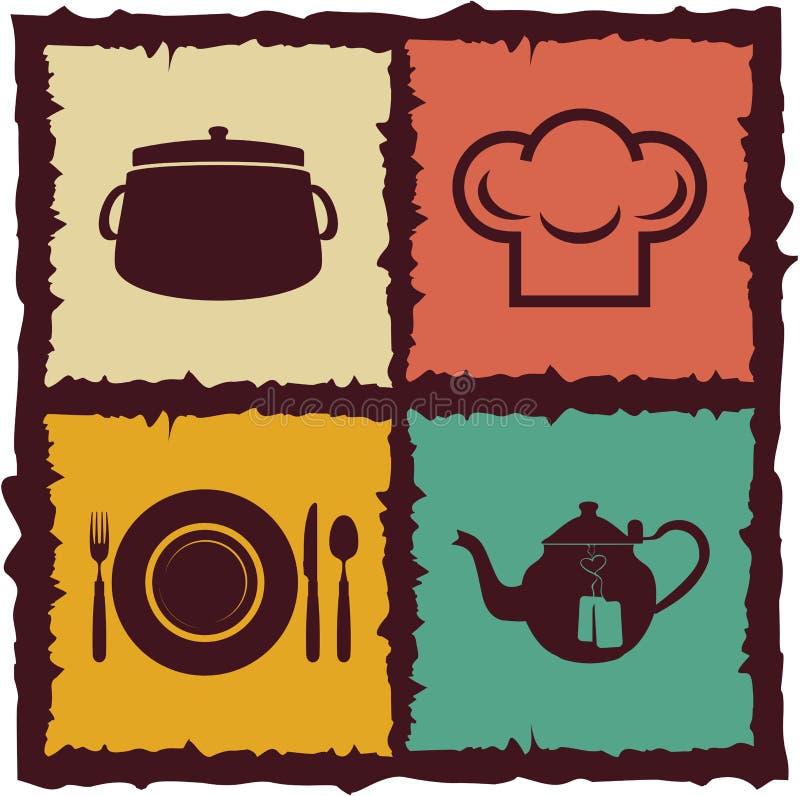 Set of Vintage Kitchen Elements Stock Vector - Illustration of meal ...
