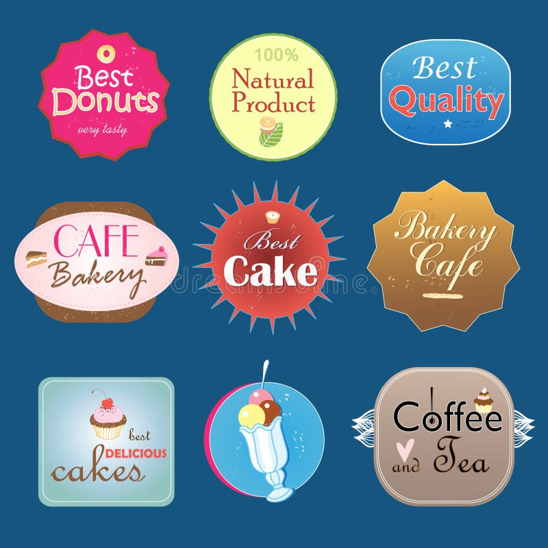 Set of Color Bakery Logos on the Chalkboard. Bakery Labels. Stock ...