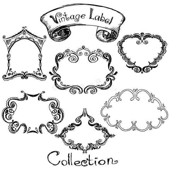 Set Vintage Label, Hand Drawing Stock Vector - Illustration of isolated ...