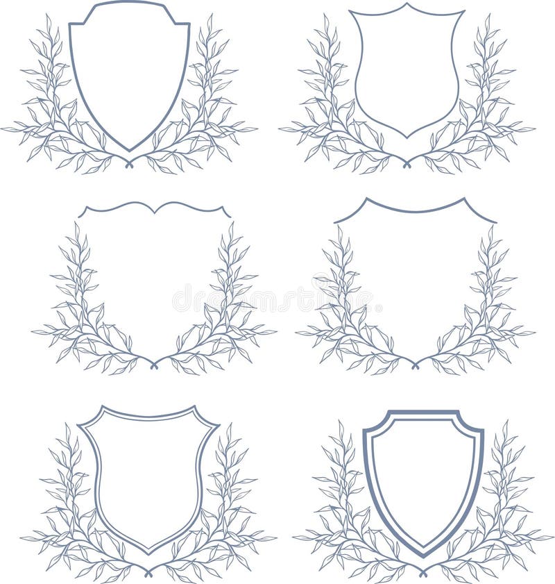 Set Vintage Leaves Wreath Wedding Crest Monogram Shield Emblem Crest ...