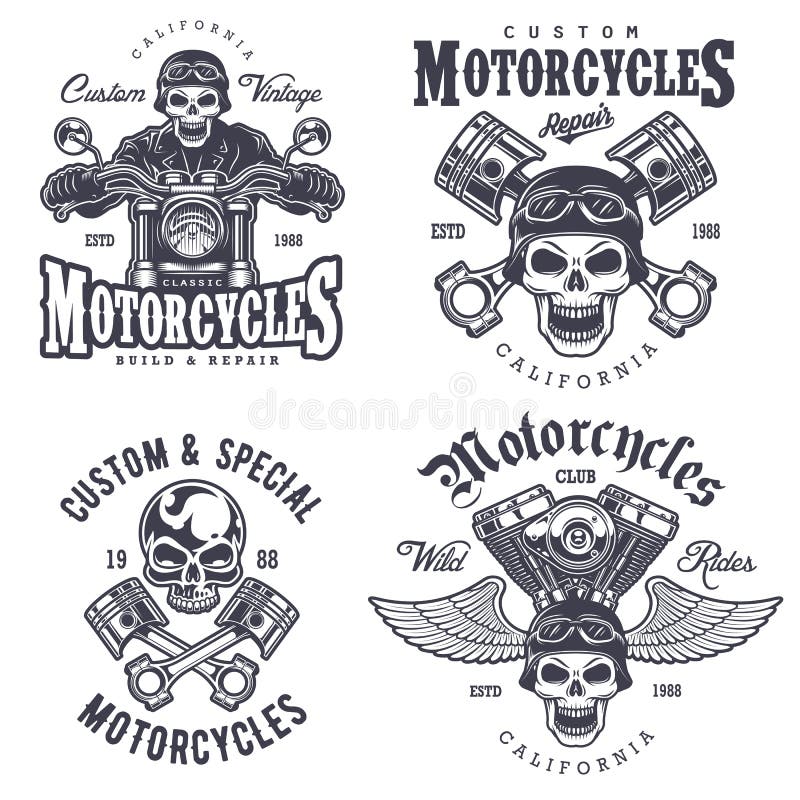 Set of Vintage Motorcycle Emblems Stock Illustration - Illustration of ...