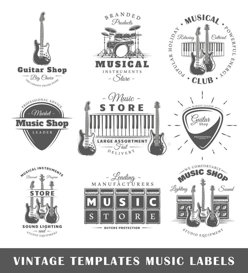 Set of Vintage Musical Labels Templates Stock Vector - Illustration of ...