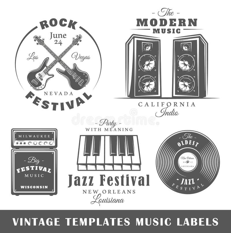 Set of Vintage Musical Labels Templates Stock Vector - Illustration of ...