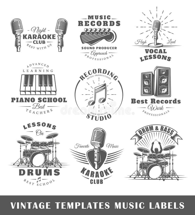 Set of Vintage Musical Labels Templates Stock Vector - Illustration of ...