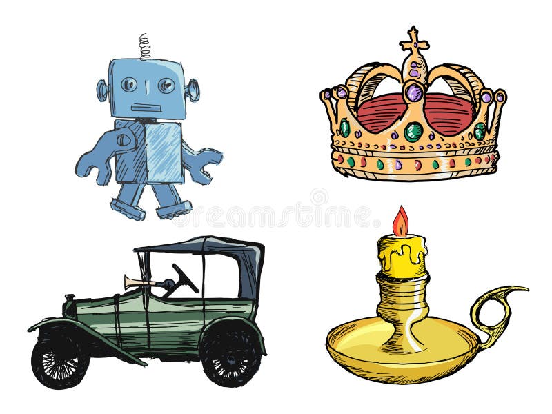 Set of vintage objects stock vector. Illustration of hand - 44783927