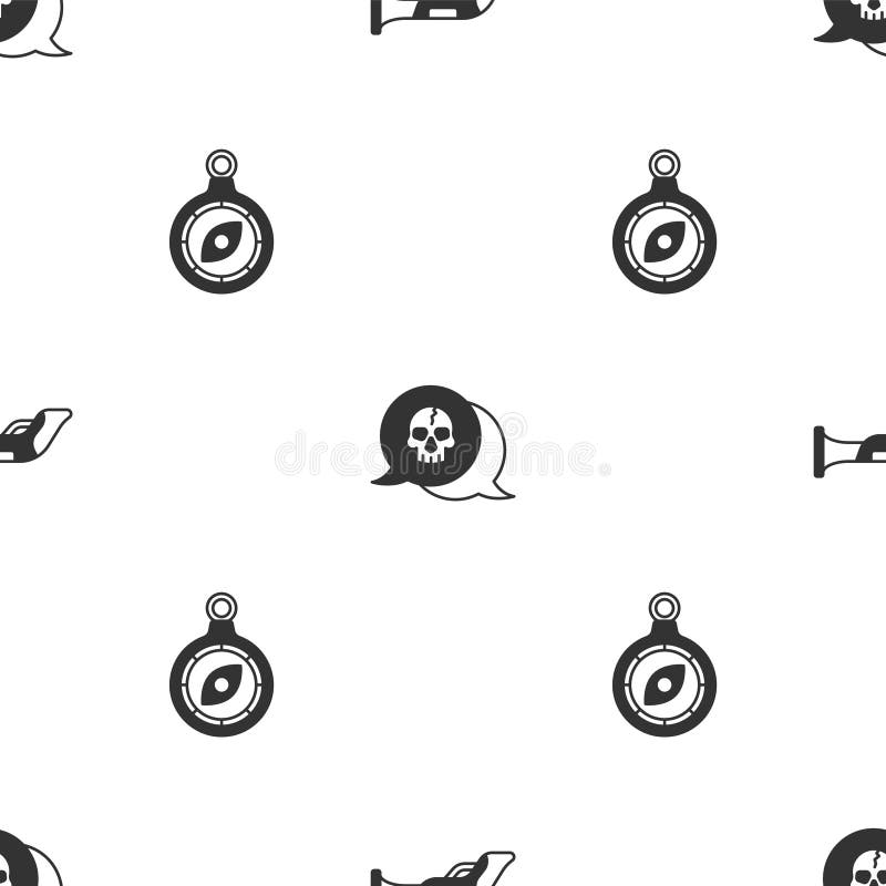 Set Vintage Pistol, Skull and Compass on Seamless Pattern. Vector Stock ...