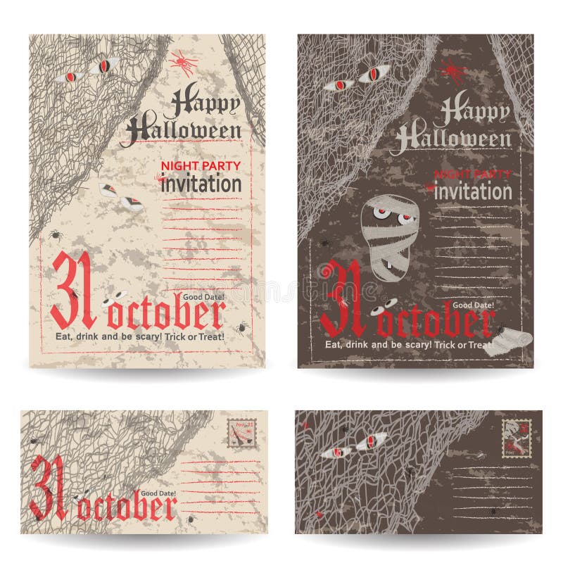 Set of Vintage Post Stamps for Halloween Party Stock Illustration ...