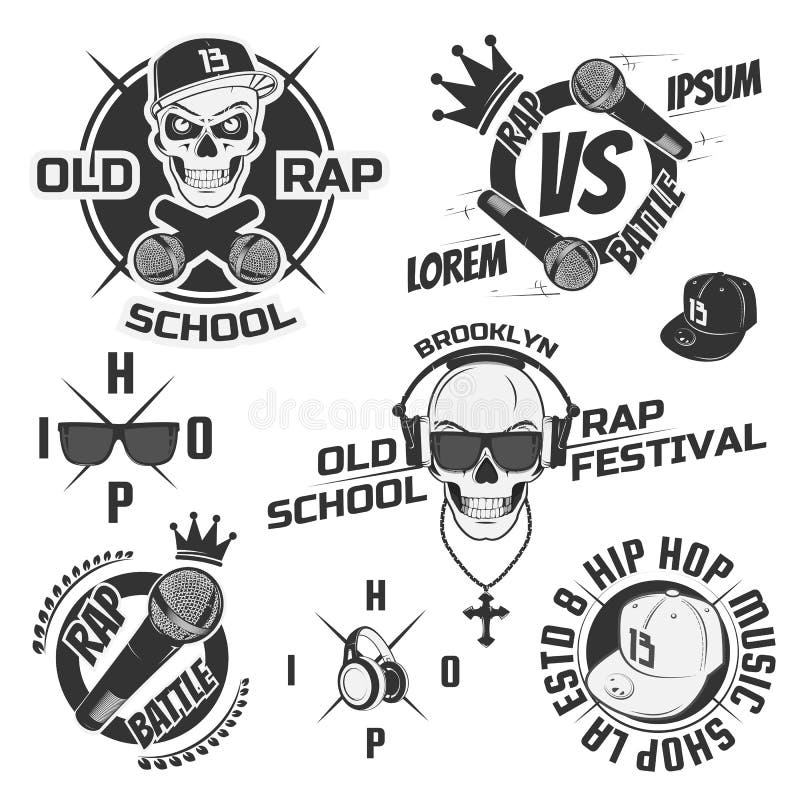 Set of Vintage Skull Rap Elements Emblems, Labels, Badges, Logos and ...