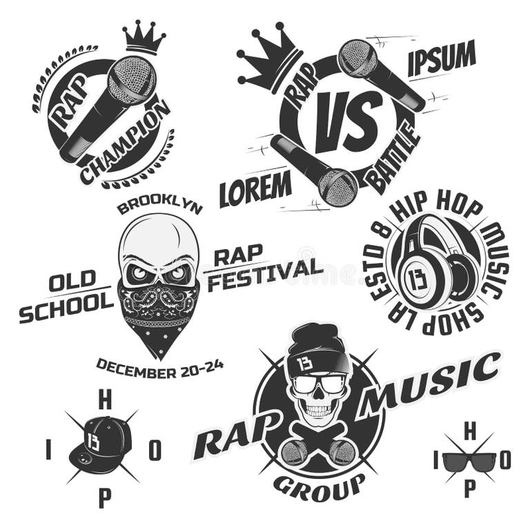 Set of Vintage Rap Emblems, Labels and Design Elements. Monochrome ...