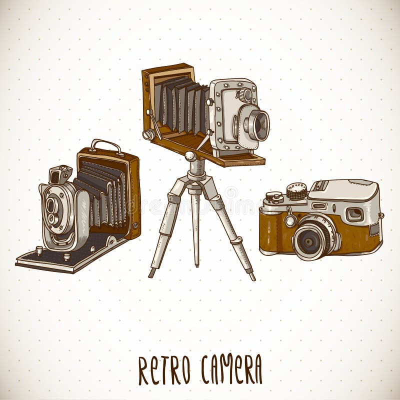 Set of Vintage Retro Camera Stock Vector - Illustration of drawing ...