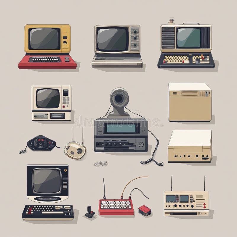 Set of Vintage Retro Electronic Devices. Vector Illustration in Flat ...