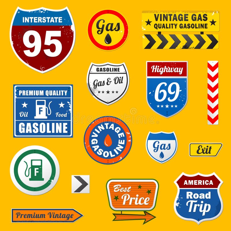 Gas Stations and Car Service Vintage Tin Signs Stock Vector ...
