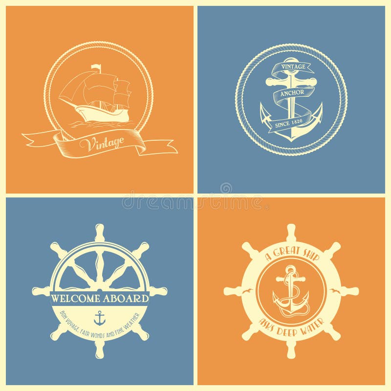 Vintage Retro Nautical Badge Set Stock Vector - Illustration of ...