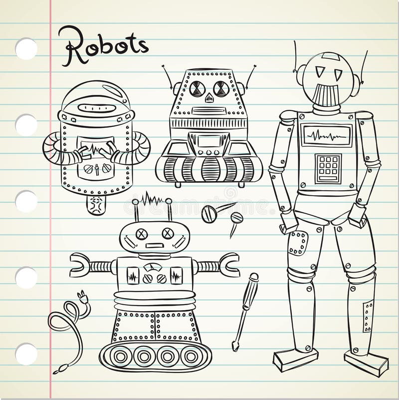 Robot doodles stock vector. Illustration of computer - 20208410