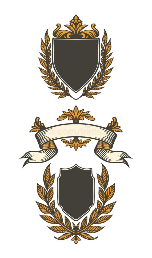 Set of Vintage Royalty Ribbon Banner with Shields. Vector Elements ...