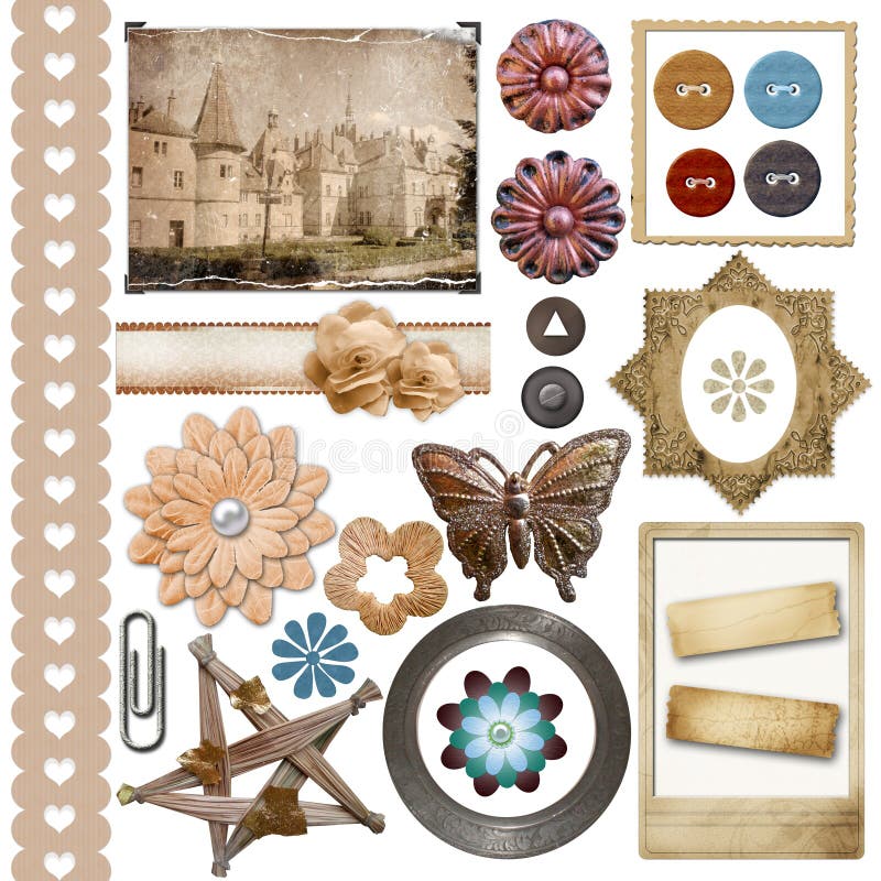 Set of Scrap Elements, Frames, Photo Edges, Paper Stock Illustration ...