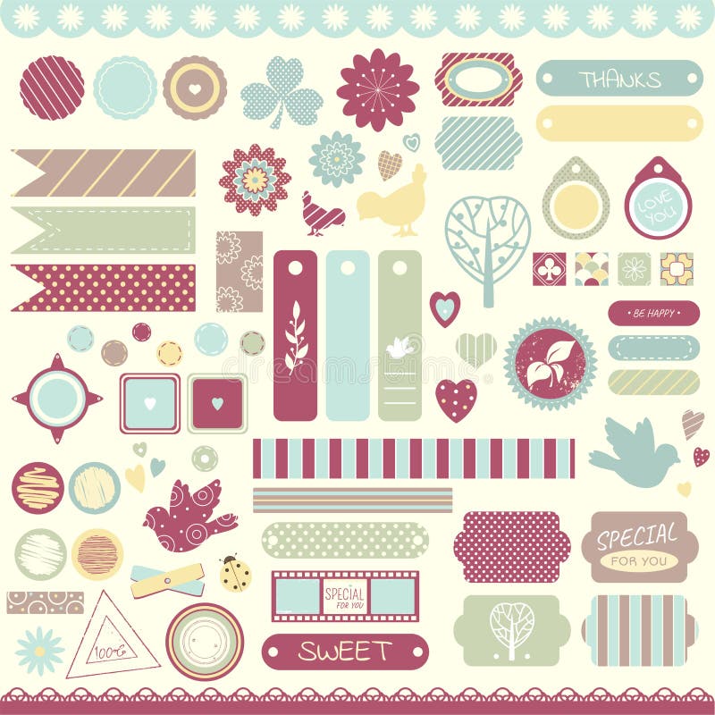 Set of Vintage Scrapbooking Vector Elements Stock Vector - Illustration ...