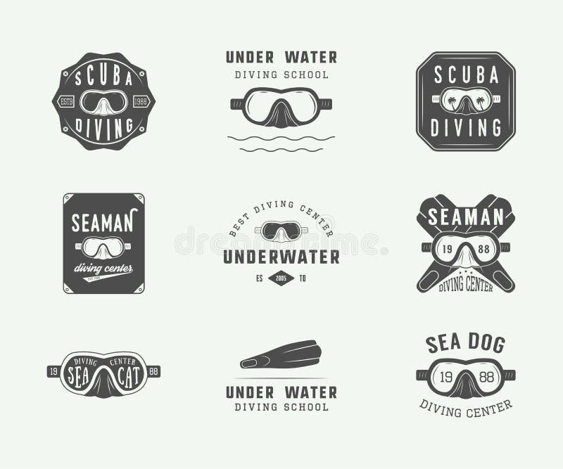 Set of Vintage Scuba Diving Logos, Labels, Badges and Emblems. Stock ...