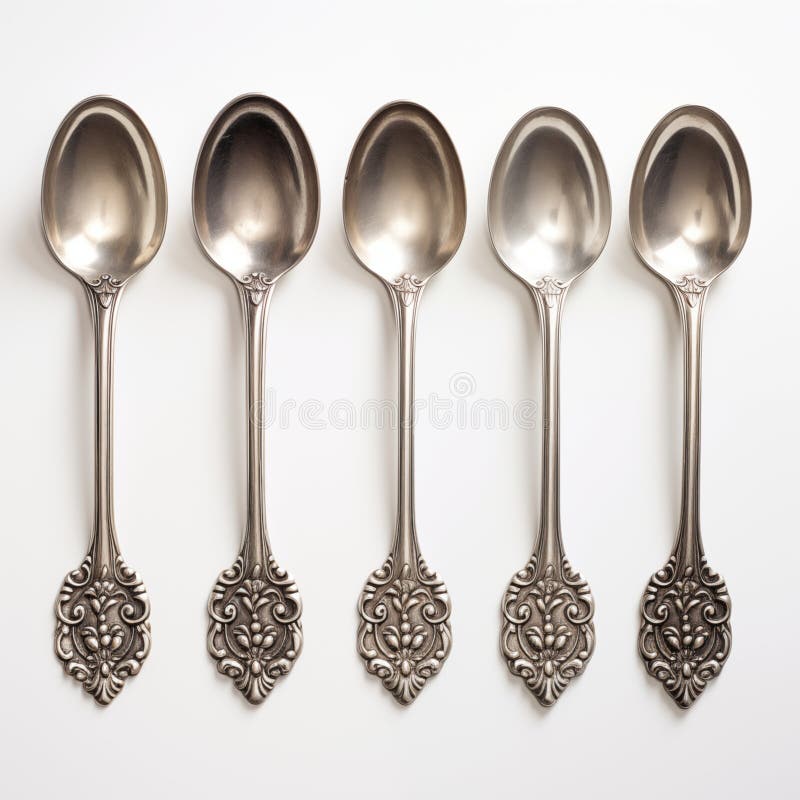 Set of Vintage Silver Spoons on White Background Stock Illustration ...