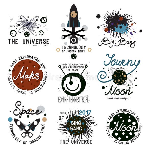 Set of Vintage Space and Study the Universe Design Elements Stock ...