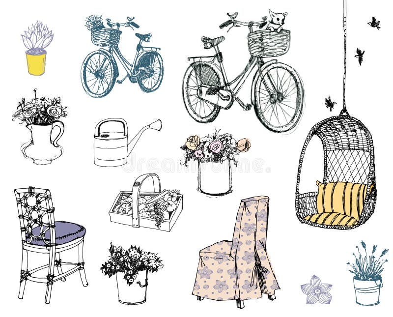 A set of vintage stuff stock illustration. Illustration of collection ...