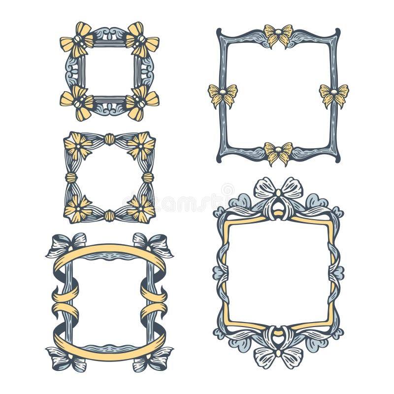 Set of Vintage Style Frames with Bows and Ribbons. Collection of Vector ...
