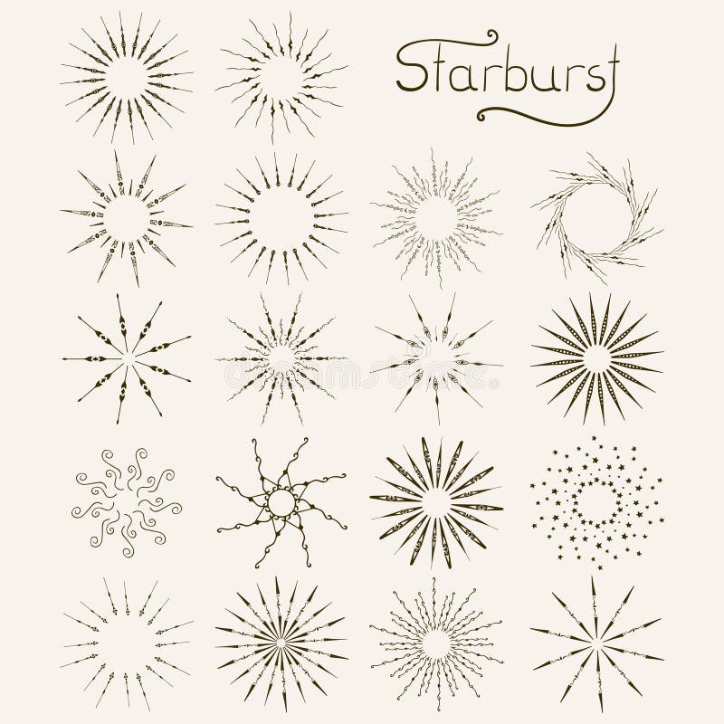 Set of Vintage Style Starburst Hand Drawn Elements Stock Vector ...