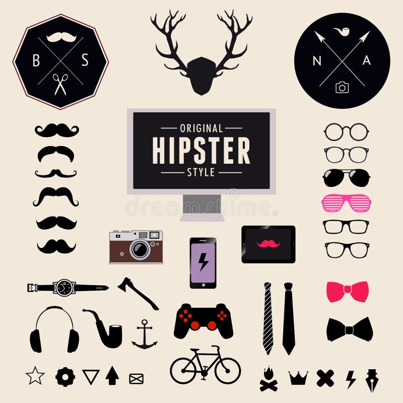 Hipster Icons Clipart of Vintage Styled Design Stock Vector ...
