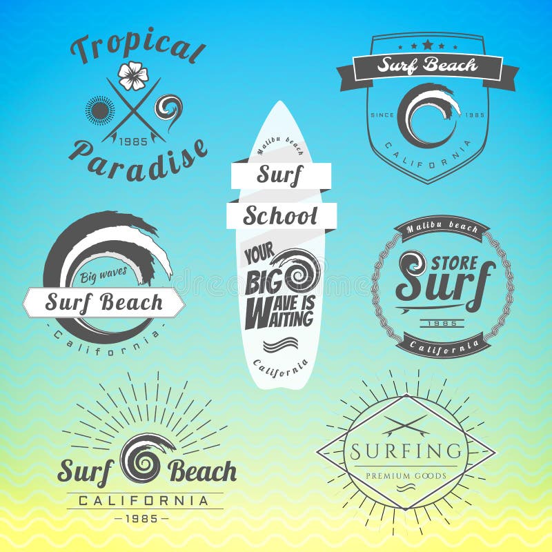 Set of Vintage Surfing Labels, Badges and Design Elements Stock Vector ...