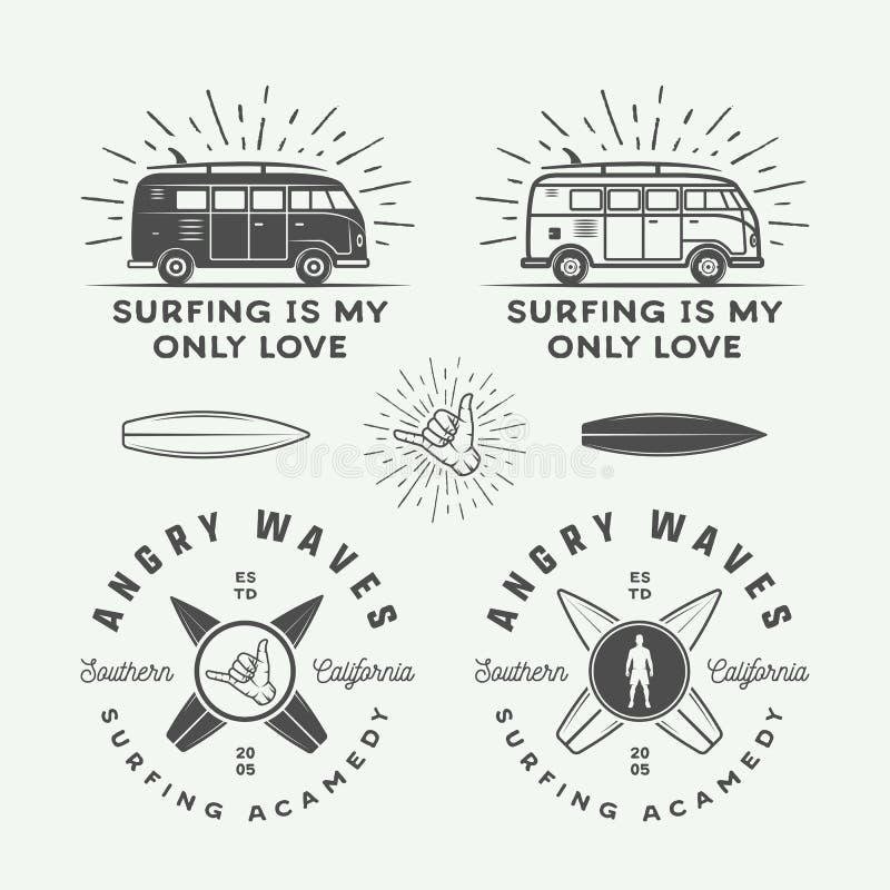 Set of Surfing Logos, Labels, Badges and Elements in Vintage Style ...