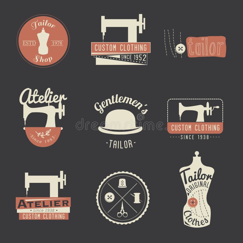 Set of Vintage Tailor Labels, Emblems and Design Elements. Retro Stock ...