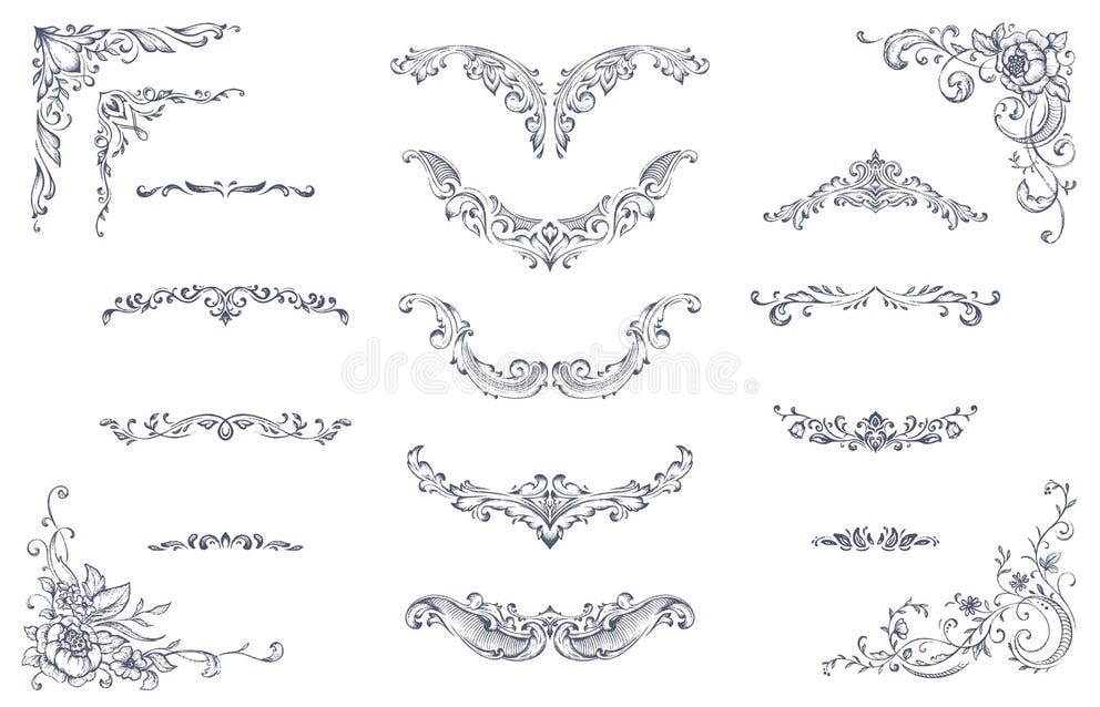 Set of Vintage Vector Design Elements, Dividers, Corners Borders. Retro Victorian Style. Stock ...