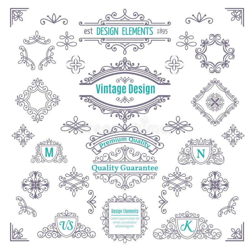 Set of Vintage Vector Line Art Calligraphic Stock Vector - Illustration ...