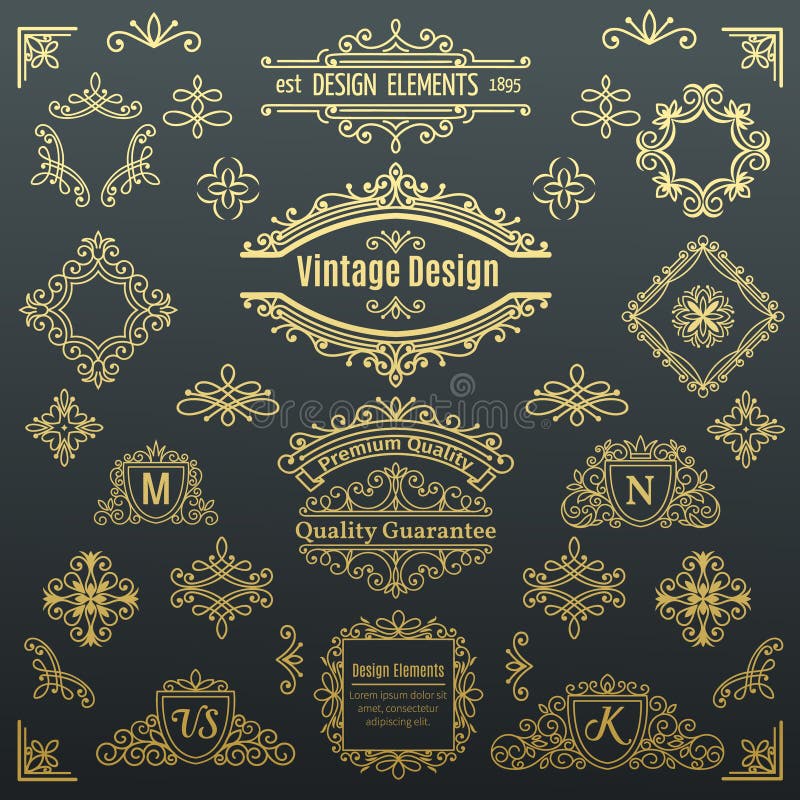 Set of Vintage Vector Line Elements . Stock Vector - Illustration of ...