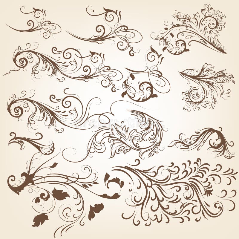 Collection of Vintage Vector Swirl Ornaments for Design Stock Vector ...