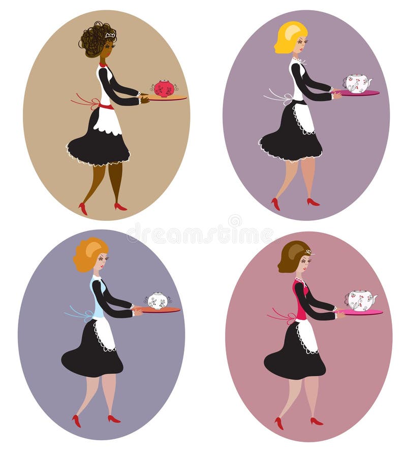 Set of vintage waitresses stock vector. Illustration of design - 19607617