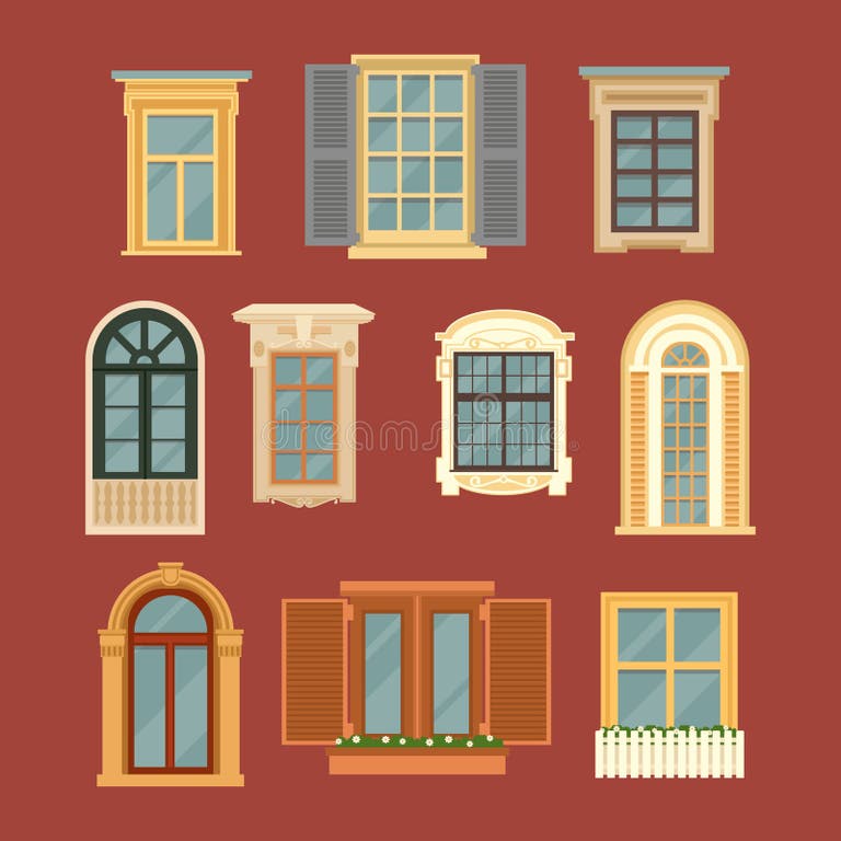 Set of Vintage Windows stock vector. Illustration of street - 66679722
