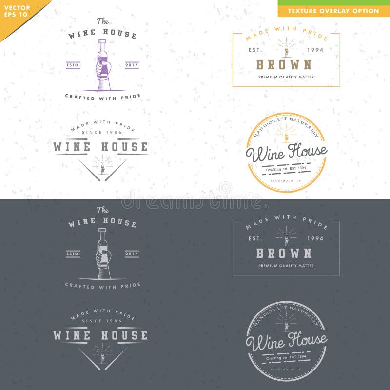 Set of Vintage Wine Logo Design, Hand Hold a Bottle of Wine Stock ...