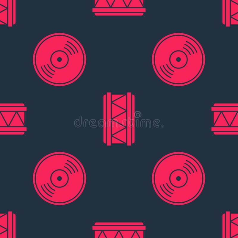 Set Vinyl Disk and Drum on Seamless Pattern. Vector Stock Vector ...